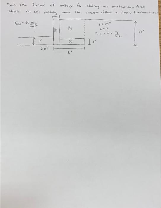 Solved Find the factor of safety for sliding and over | Chegg.com