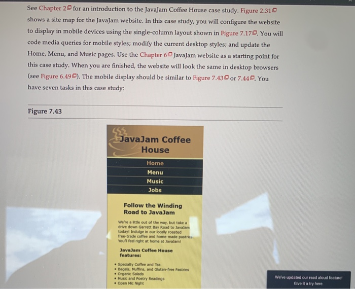 Solved See Chapter 20 for an introduction to the JavaJam | Chegg.com