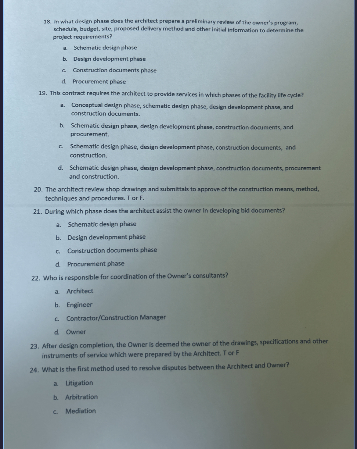 Solved In what design phase does the architect prepare a | Chegg.com