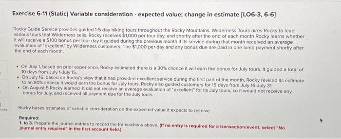 Solved Exercise 6-11 (Static) Variable consideration - | Chegg.com