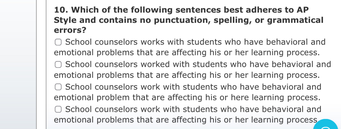 Solved Which of the following sentences best adheres to AP | Chegg.com