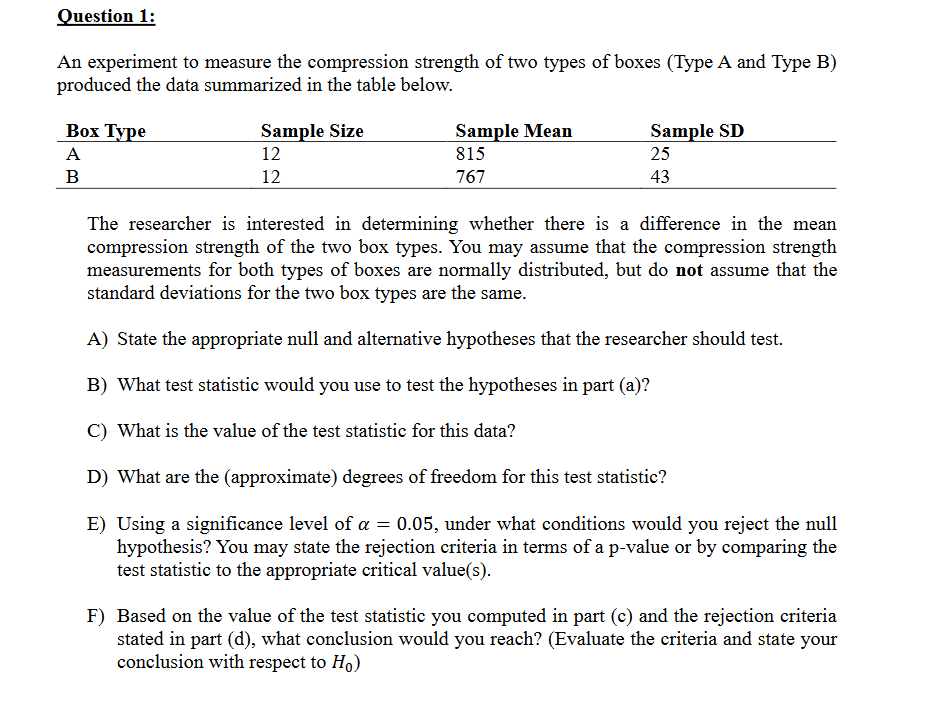 Solved Question 1:An experiment to measure the compression | Chegg.com