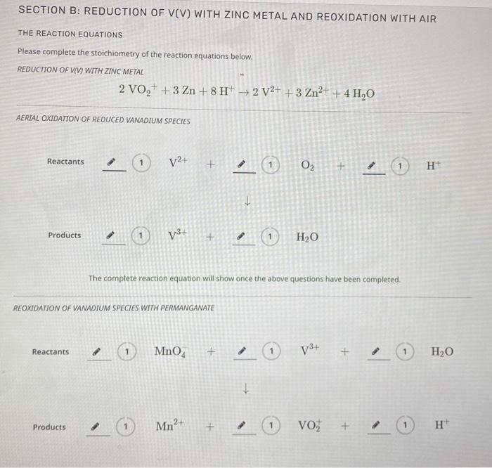 Solved SECTION B: REDUCTION OF V(V) WITH ZINC METAL AND | Chegg.com