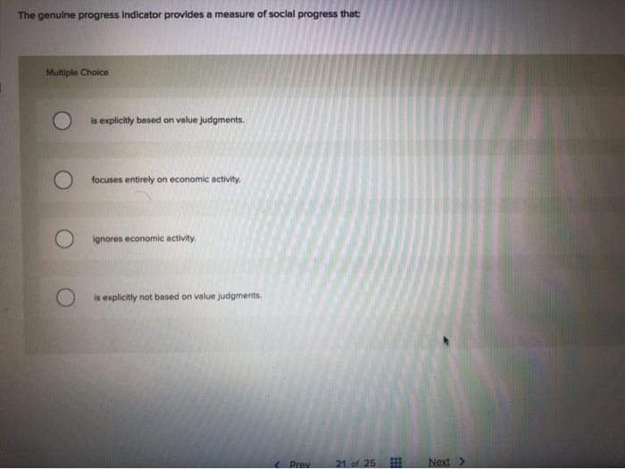 Solved The genuine progress indicator provides a measure of | Chegg.com