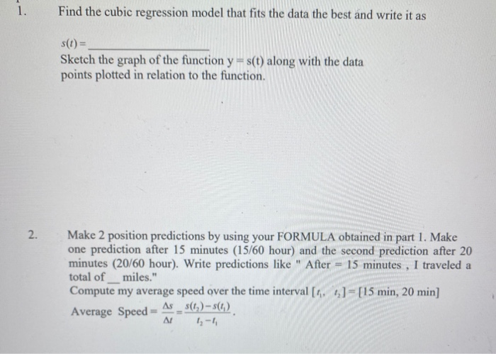 Solved Find the cubic regression model that fits the data | Chegg.com