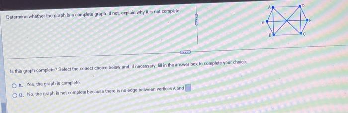 Solved Determine whether the graph is a complete graph. If | Chegg.com