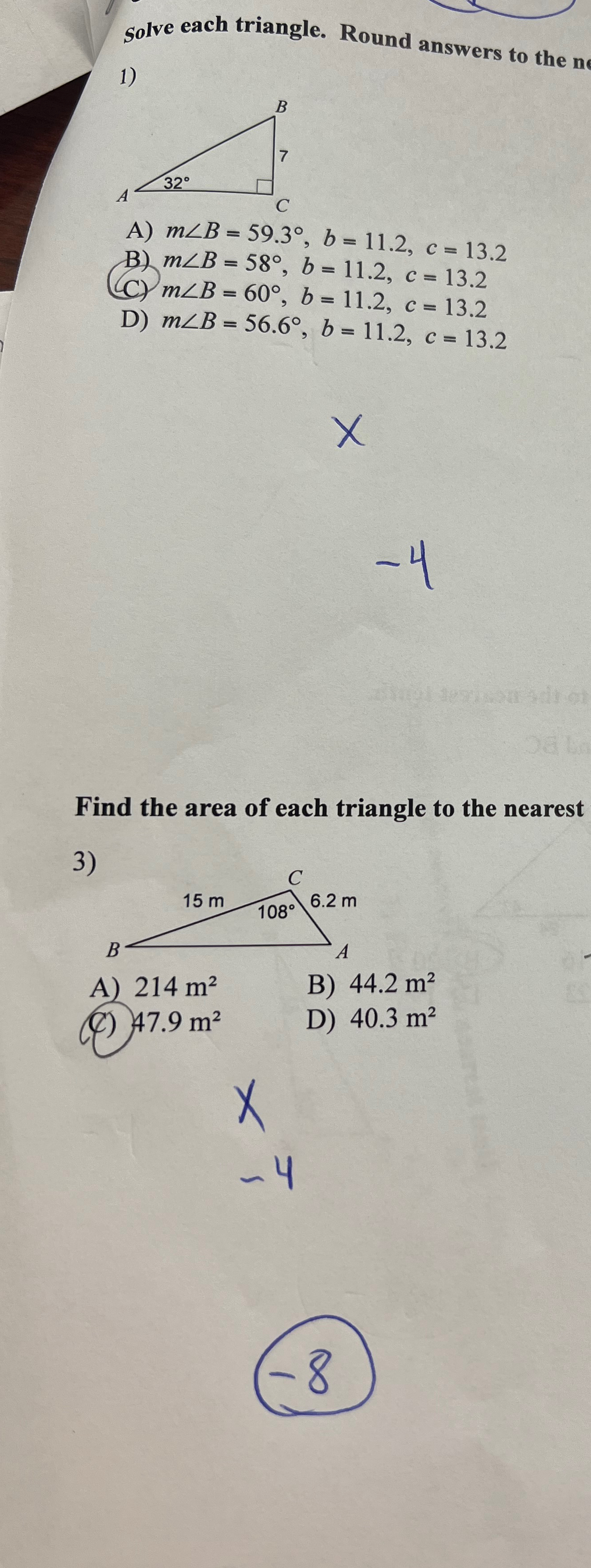 Solved Question 1) ﻿Solve each triangle. Question 3) ﻿Find | Chegg.com