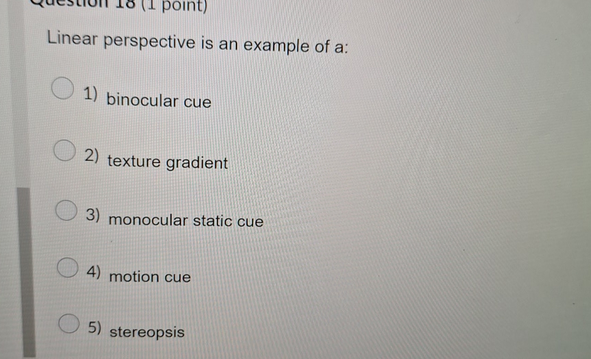 Solved Linear perspective is an example of a:binocular | Chegg.com