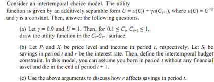 Consider an intertemporal choice model. The utility | Chegg.com