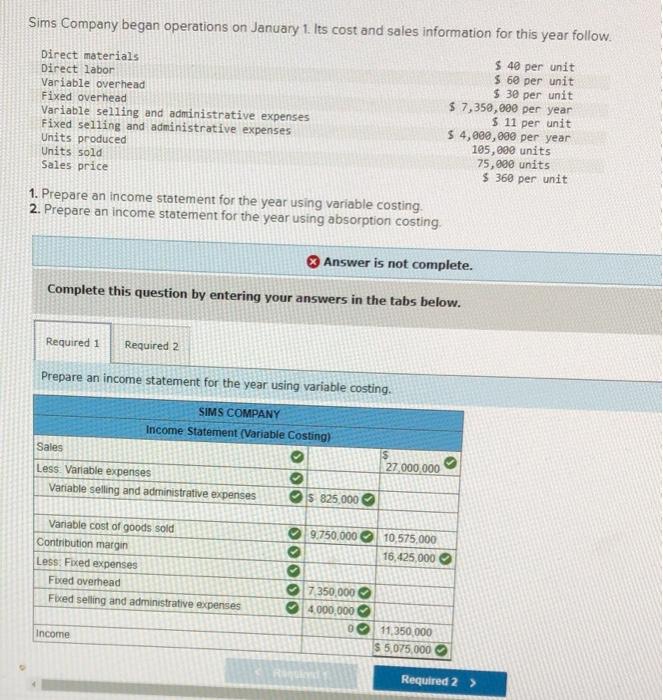 Solved Sims Company began operations on January 1. Its cost | Chegg.com