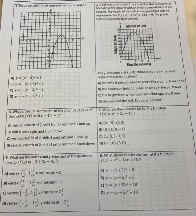 Solved 1. Which equation is best represented by the graph? у | Chegg.com