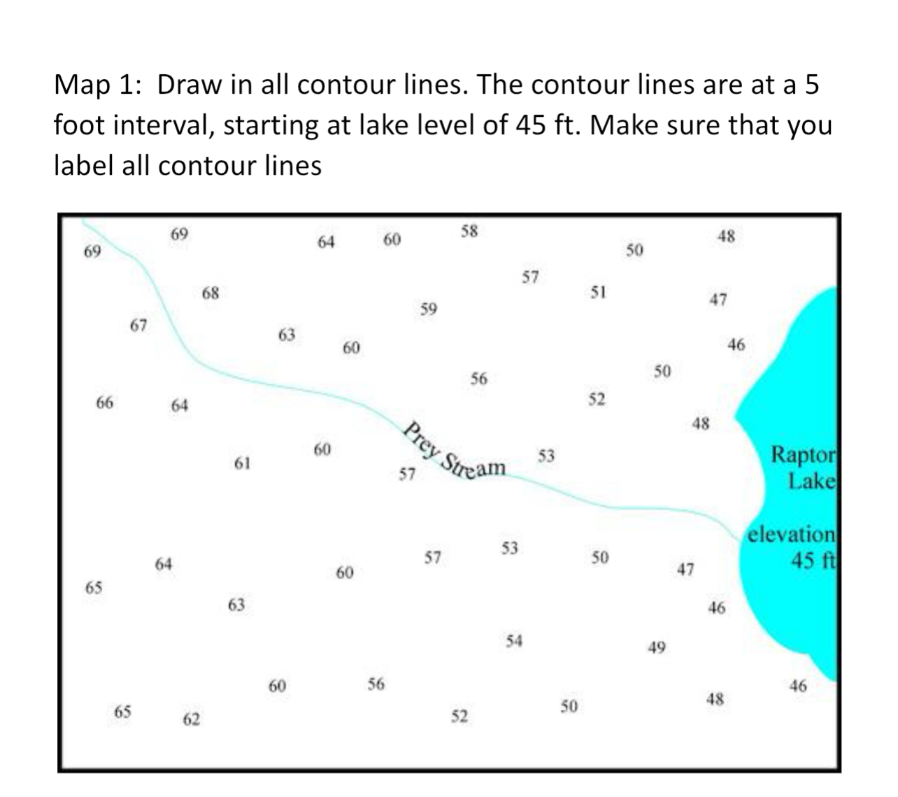Solved Map 1: Draw in all contour lines. The contour lines | Chegg.com