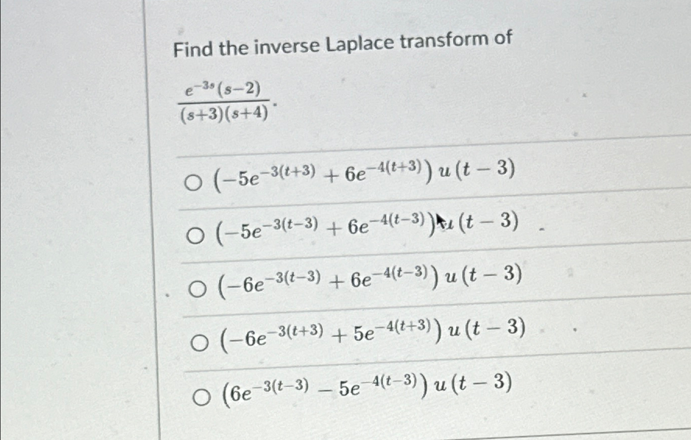 Solved Find the inverse Laplace transform | Chegg.com