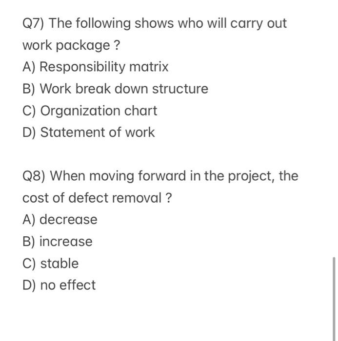 Solved Q7) The following shows who will carry out work | Chegg.com
