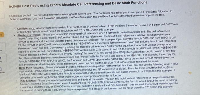 Solved Activity Cost Pools using Excel's Absolute Cell | Chegg.com