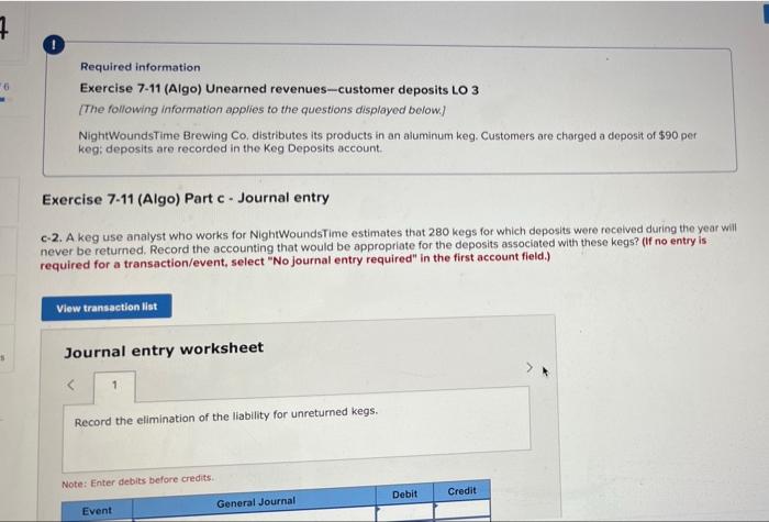 Solved Required information Exercise 7-11 (Algo) Unearned | Chegg.com