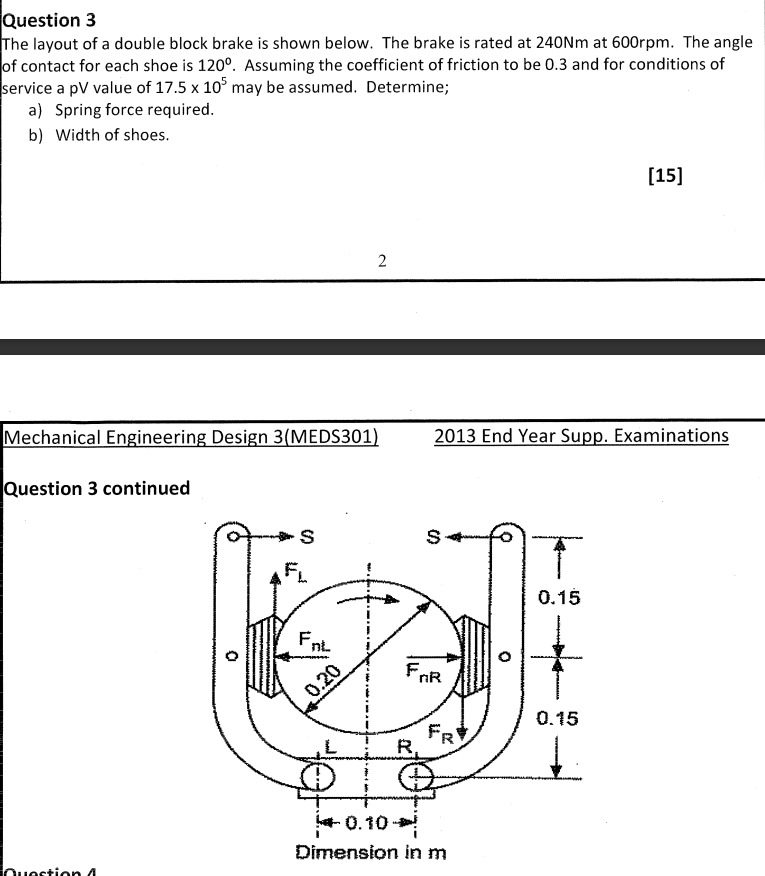Question 3The layout of a double block brake is shown | Chegg.com