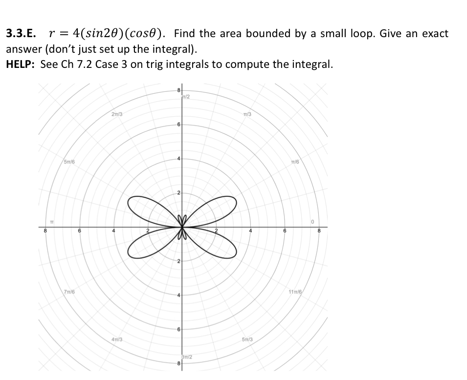 Solved 3.3.E. ,r=4(sin2θ)(cosθ). ﻿Find the area bounded by a | Chegg.com