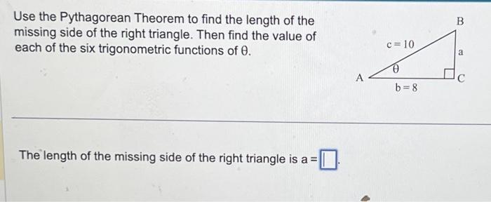 Solved Use the Pythagorean Theorem to find the length of the | Chegg.com