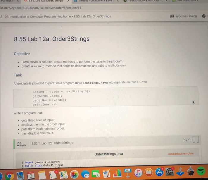 Solved ecollege. cX 29 8.55. Lab 12a: OrderStrings X a ties | Chegg.com