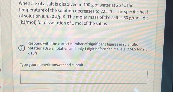 Solved When 5 g of a salt is dissolved in 100 g of water at | Chegg.com