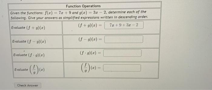 Solved Function Operations Given The Functions Fx 7x 
