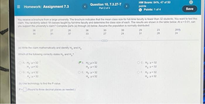 Solved { Homework: Assignment 7.3 Question 10, 7.3.27-T Part | Chegg.com