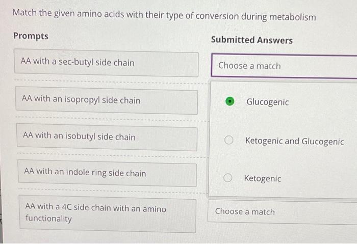 Solved Match the given amino acids with their type of | Chegg.com