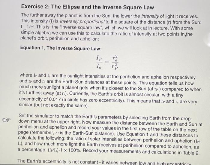 Solved Exercise 2: The Ellipse and the Inverse Square Law | Chegg.com