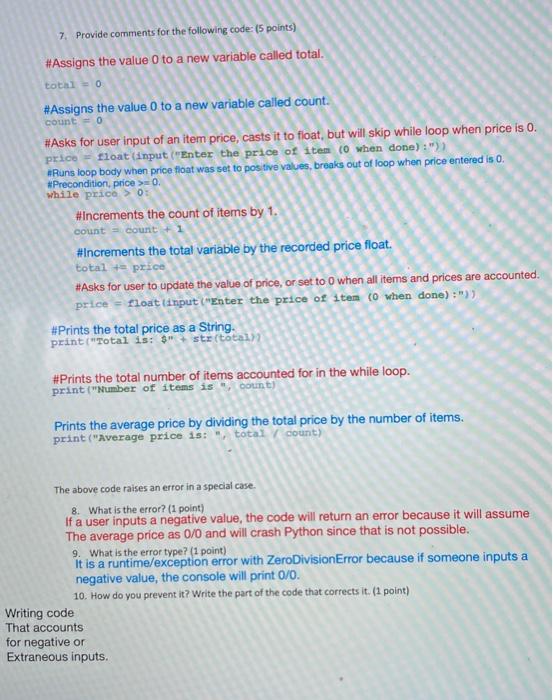 Solved PYTHON LOOPSI need help with Questions 7,8,9 and 10. | Chegg.com