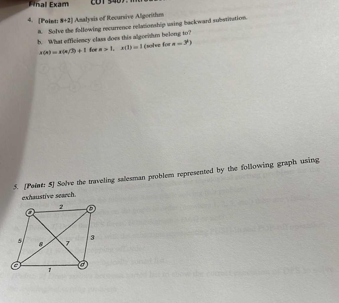 Solved [Point: 8+2] ﻿Analysis of Recursive Algorithma. | Chegg.com