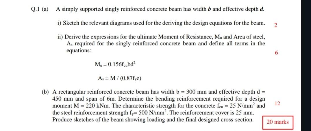 Solved (a) A simply supported singly reinforced concrete | Chegg.com