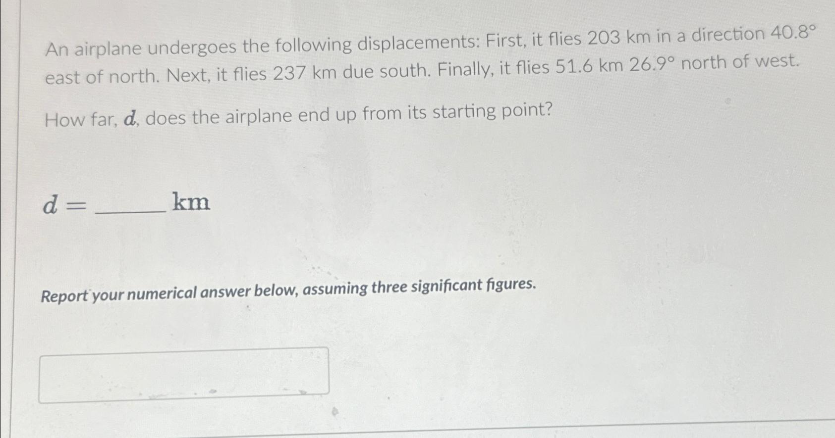 Solved An airplane undergoes the following displacements: | Chegg.com