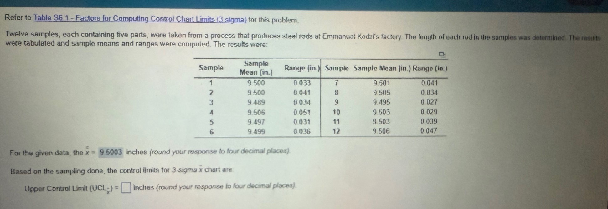 Solved Refer to Table S6.1-Factors for Computing Control | Chegg.com