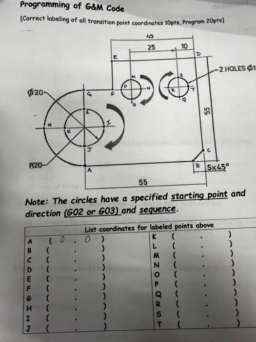 Solved Programming of G\&M Code [Correct labeling of all | Chegg.com