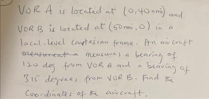 Solved VOR A is located at (0,40nmi) and VORB is located at | Chegg.com