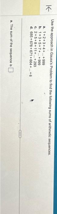 Solved K Use the approach in Gauss's Problem to find the | Chegg.com