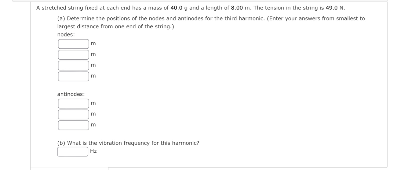 Solved A stretched string fixed at each end has a mass of | Chegg.com