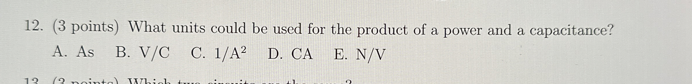Solved (3 ﻿points) ﻿What units could be used for the product | Chegg.com