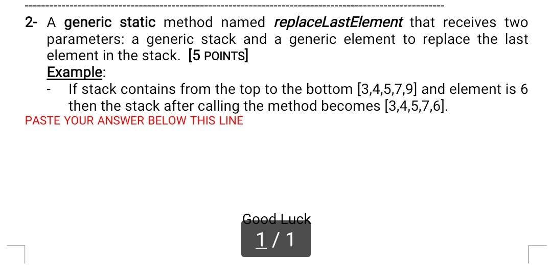 Solved 2 A Generic Static Method Named Replacelastelement 