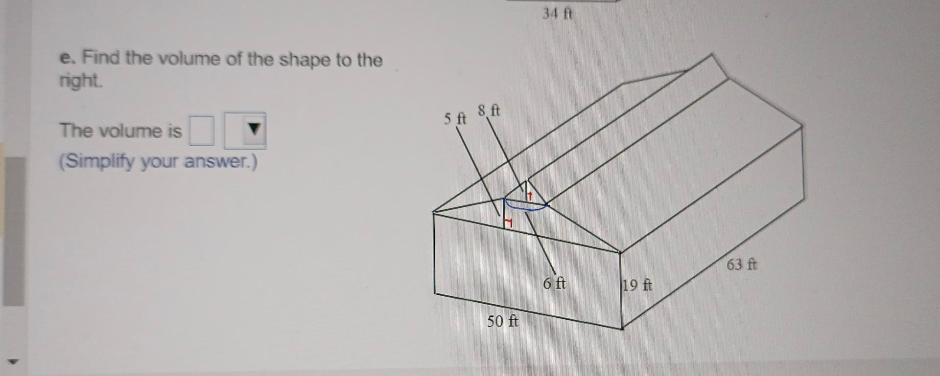 Solved e. Find the volume of the shape to the right. The | Chegg.com