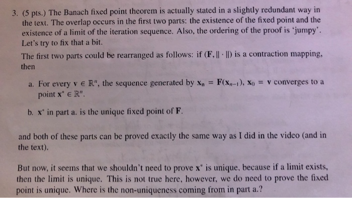 Solved 3. (5 pts.) The Banach fixed point theorem is | Chegg.com