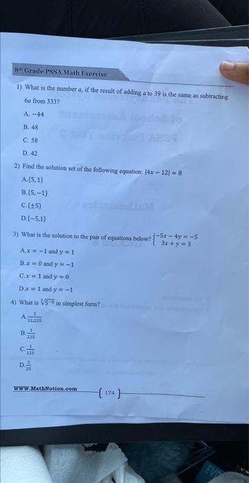 1) What is the number a, if the result of adding a to | Chegg.com