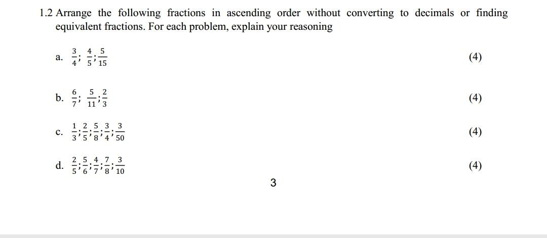 Solved 1.2 Arrange the following fractions in ascending | Chegg.com