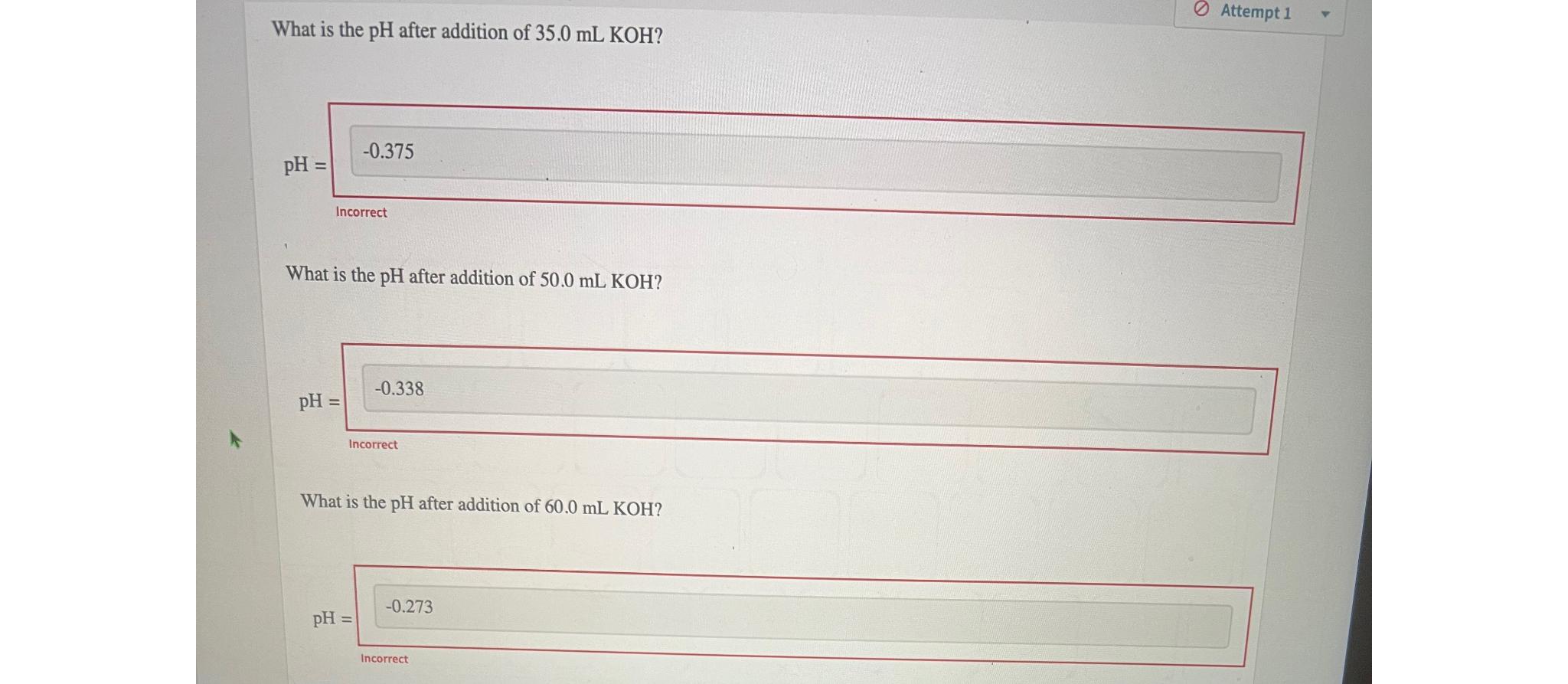 Solved Attempt 1Calculate the pH ﻿for each case in the | Chegg.com