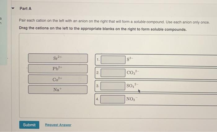 Solved Pair each cation on the left with an anion on the | Chegg.com