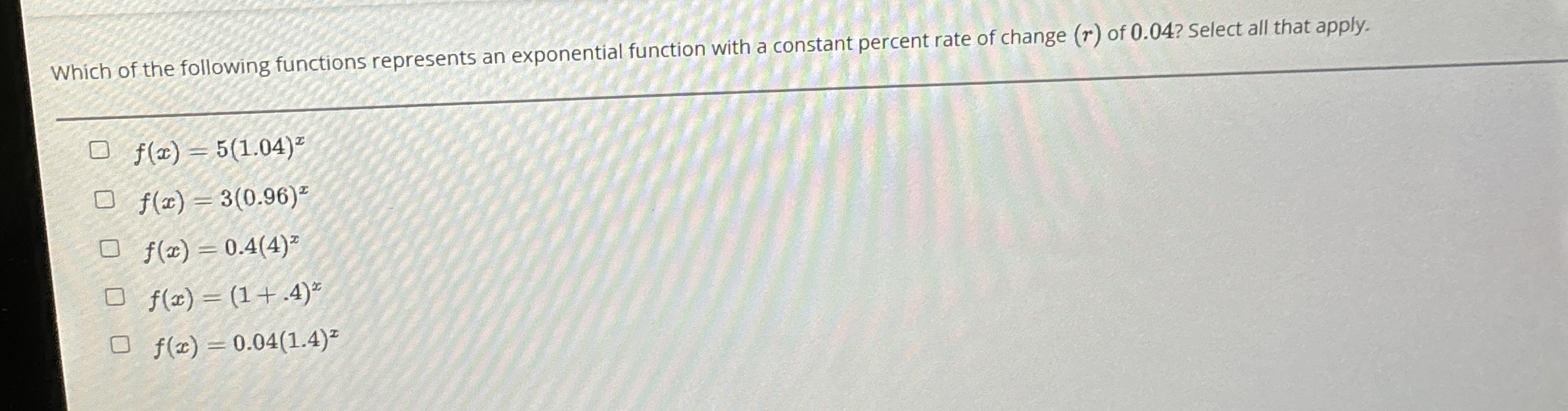 Which of the following functions represents an | Chegg.com