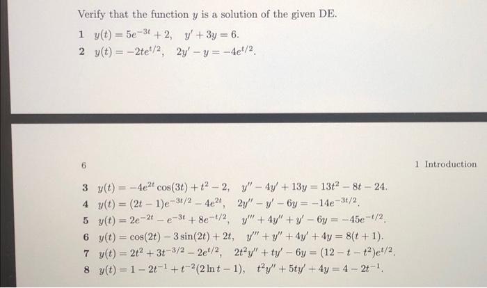 Solved Verify that the function y is a solution of the given | Chegg.com