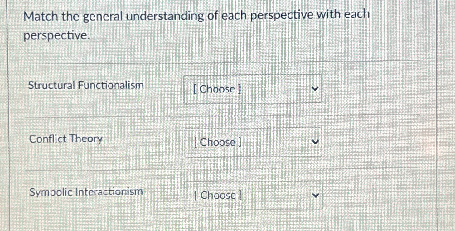 Solved Match the general understanding of each perspective | Chegg.com