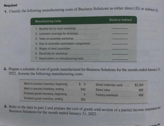 Solved Required 1. Classify the following manufacturing | Chegg.com